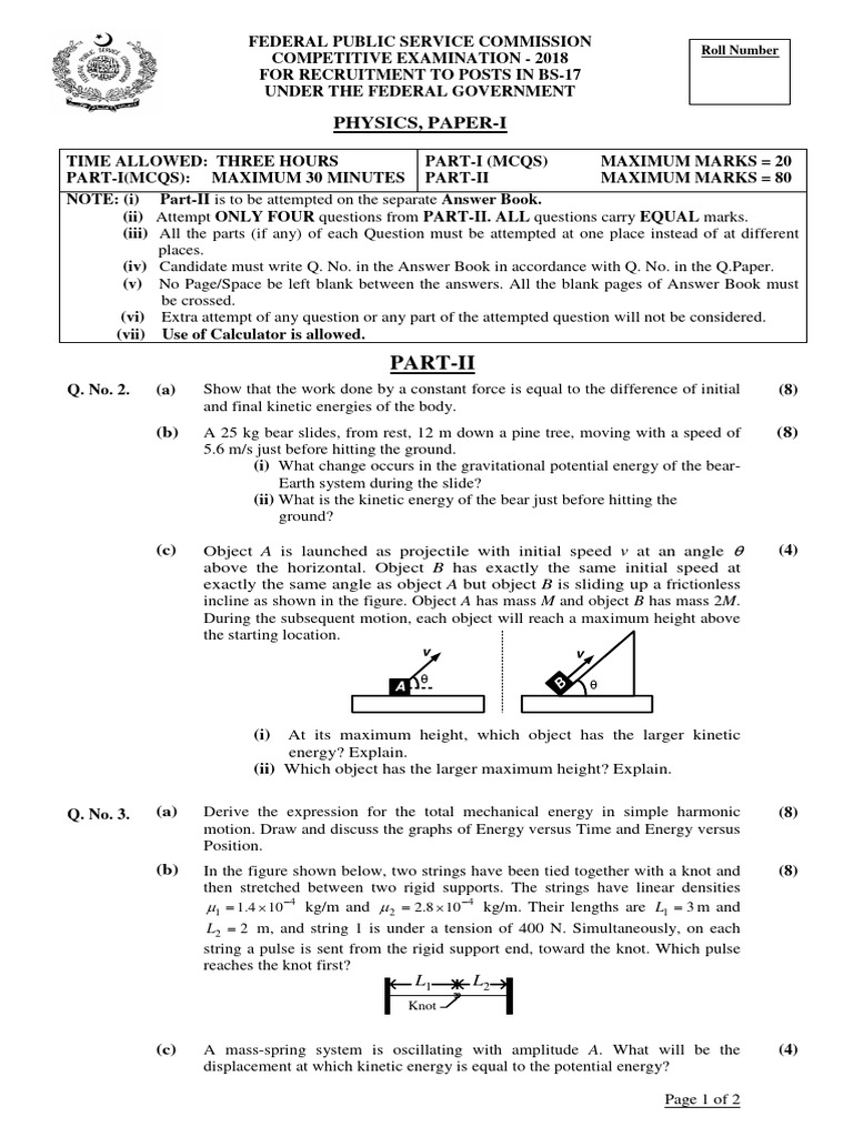 CSS Physics Past Papers 2018 | PDF | Electric Field | Angular Momentum