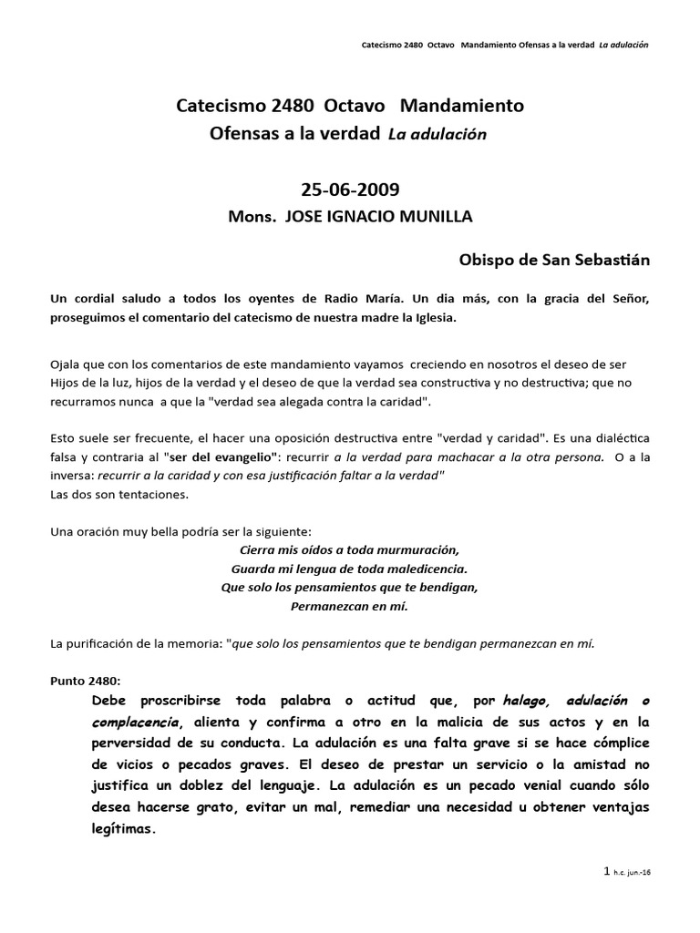 Adulación y la Verdad en el Catecismo | PDF | Amor | Verdad