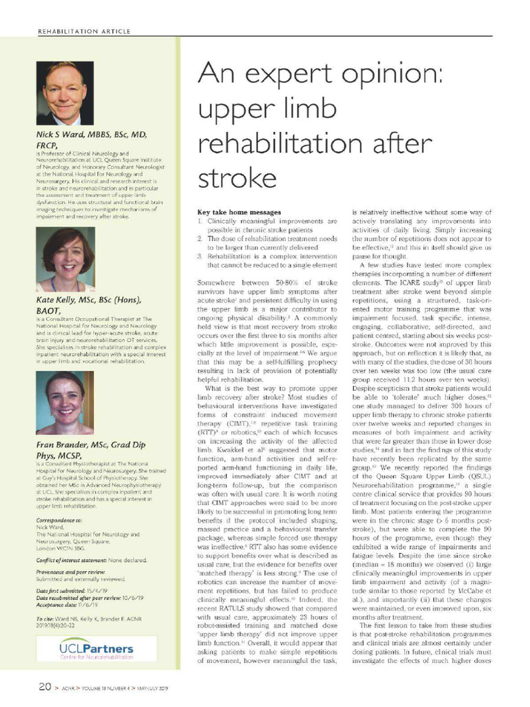 An Expert Opinion Upper Limb Rehabilitation After Stroke | PDF