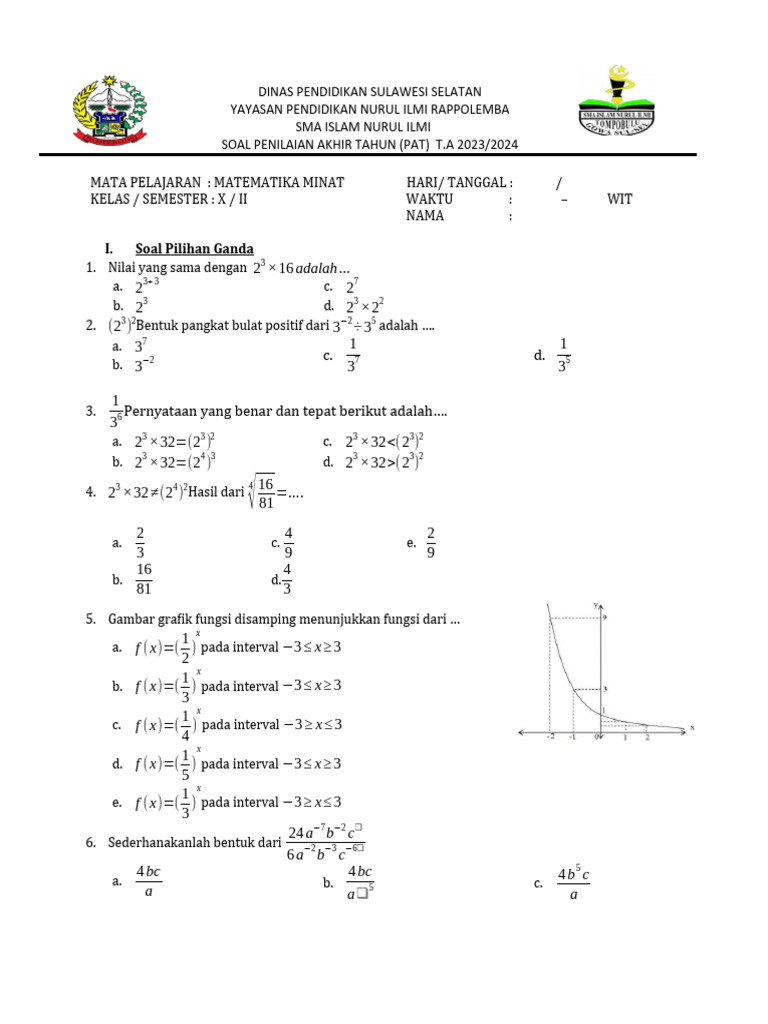 Soal Pat Matematika Minat X | PDF