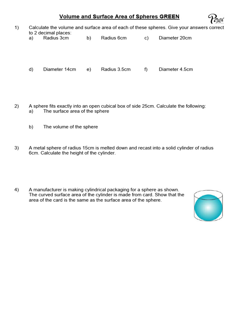 Volume and Surface Area of Spheres RAG | PDF | Area | Sphere