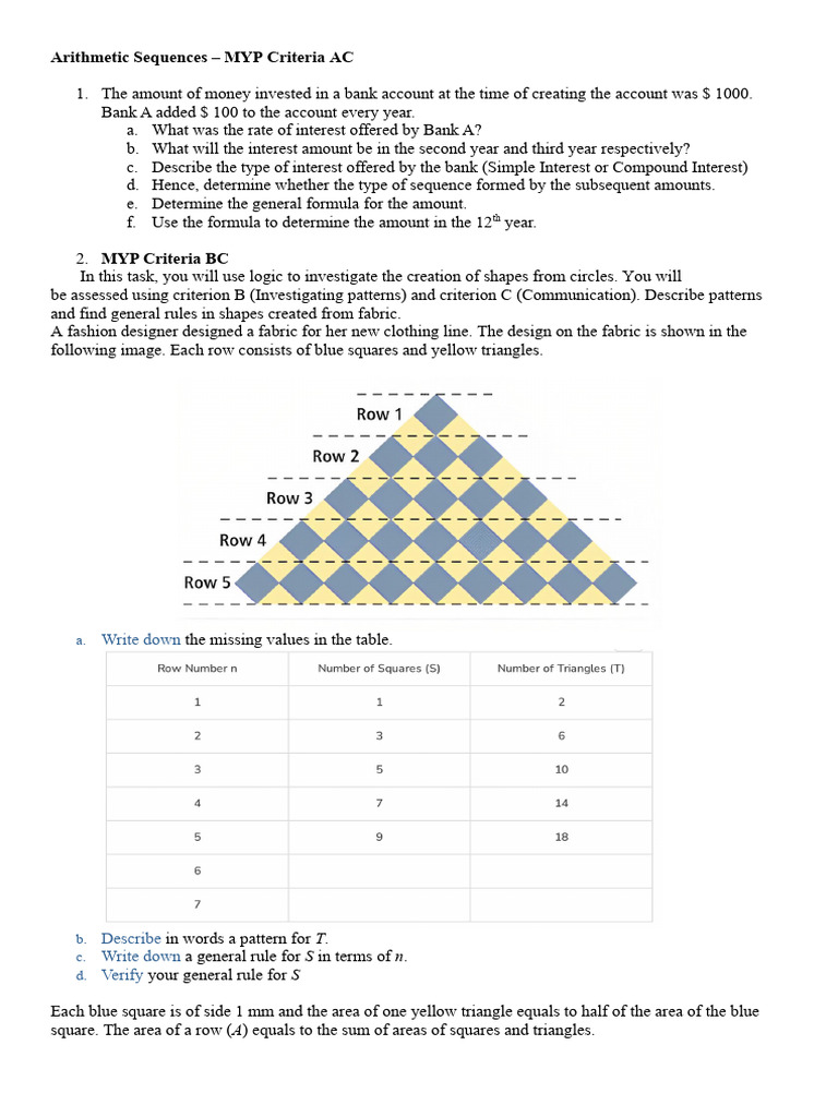 MYP Numbers Criteria Based Assessments | PDF | Apsis | Area