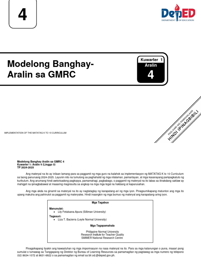 Q1 - LE - GMRC 4 - Lesson 4 | PDF