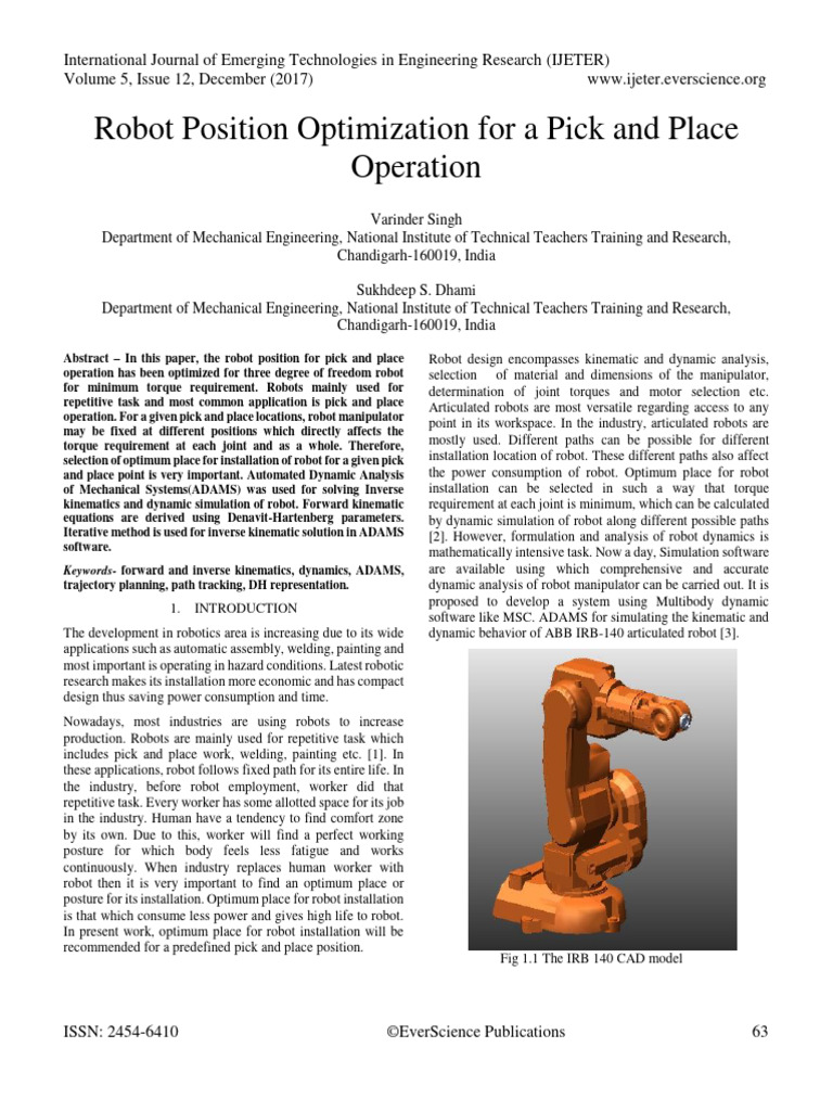 Robot Position Optimization For A Pick A | PDF | Kinematics | Mathematical Optimization