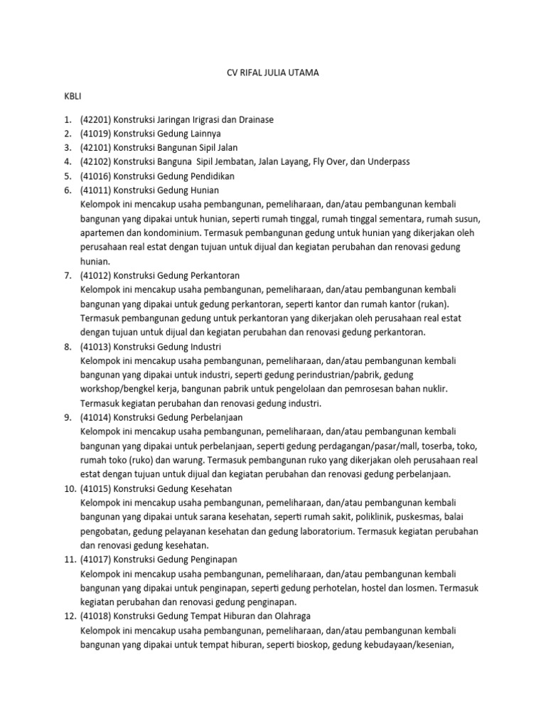 KBLI RIFAL JULIA UTAMA Ket | PDF