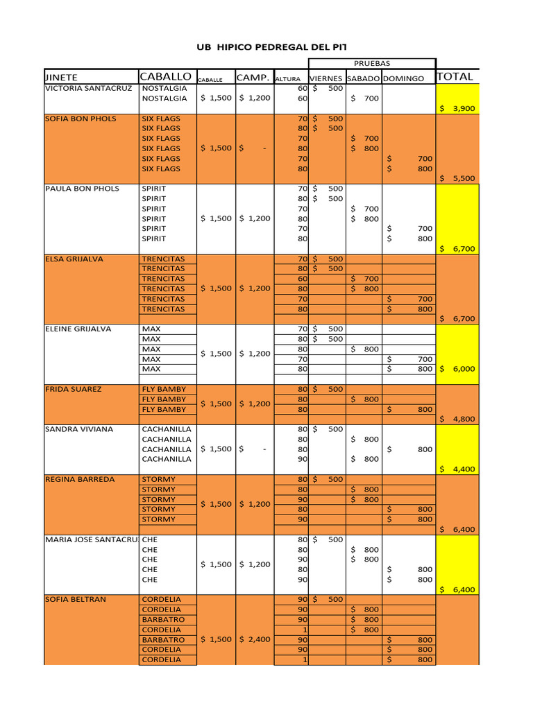 Excel Pruebas Ecuestres | PDF