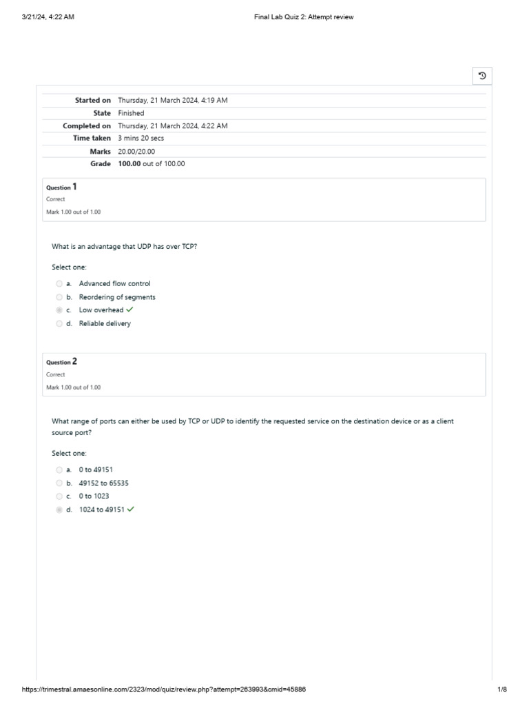 UGRD-IT6201-2323T - Final Lab Quiz 2 - Attempt PERFECT | PDF | I Pv6 | Transmission Control Protocol