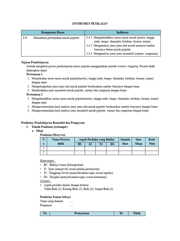 Contoh Instrumen Penilaian | PDF