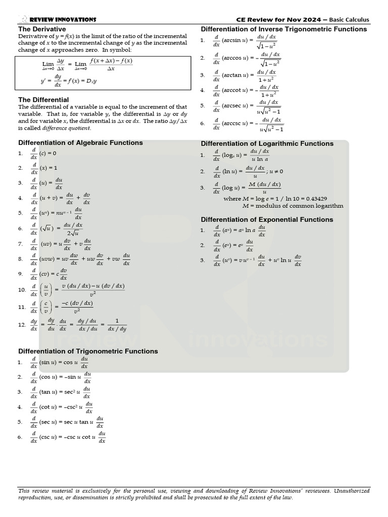CE Board Nov 2024 - Basic Calculus 1 | PDF | Trigonometric Functions ...