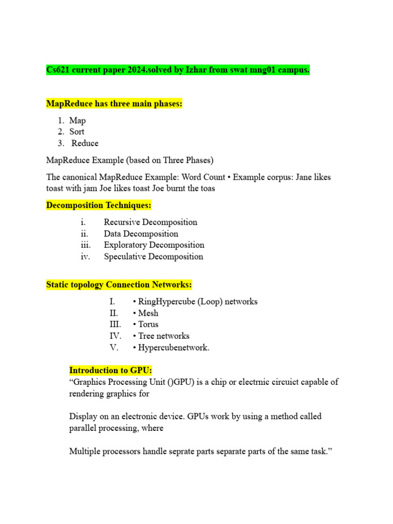 CS621 Final Term Current Papers | PDF | Message Passing Interface | Graphics Processing Unit