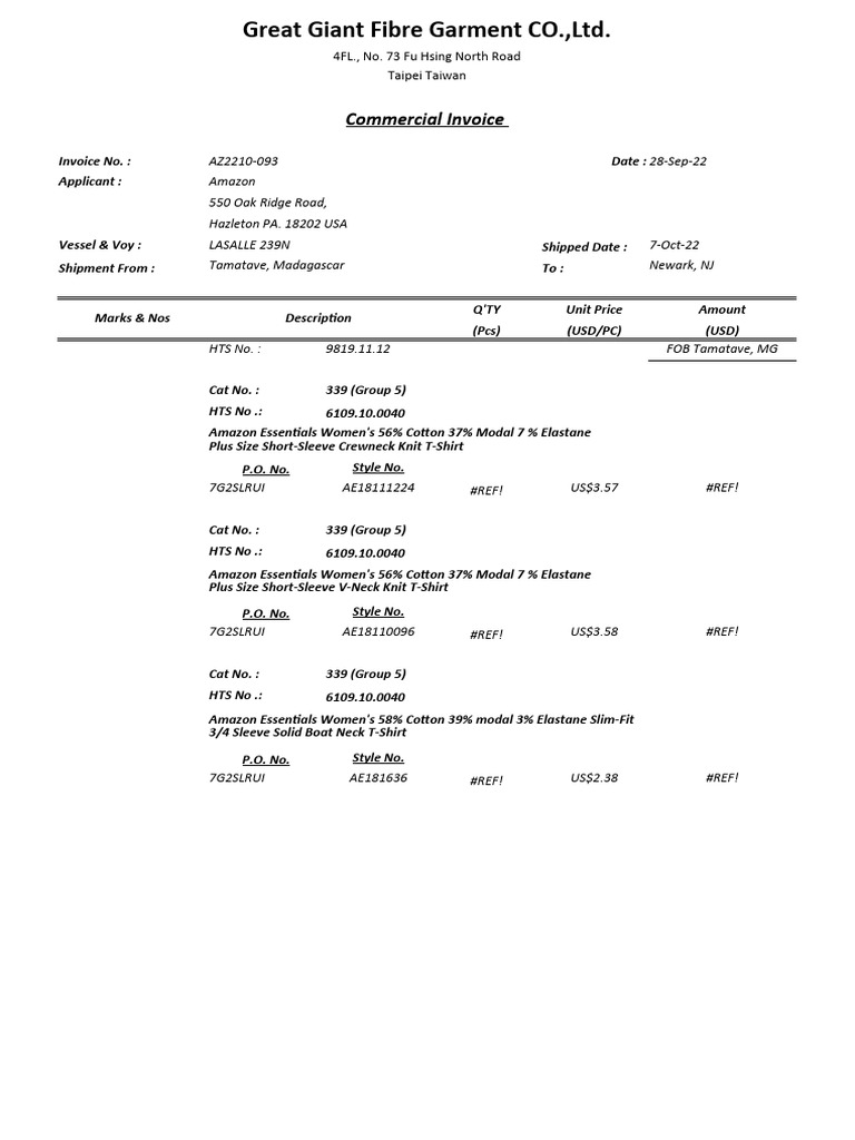 Loading Plan AZ2407 163 (1x40'HC+2x40'HC Sub) Mond | PDF | Shirt | Fibers