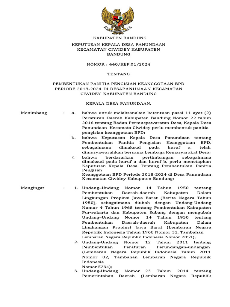 SK Panitia Pemilihan BPD Acc | PDF | Griya & Taman