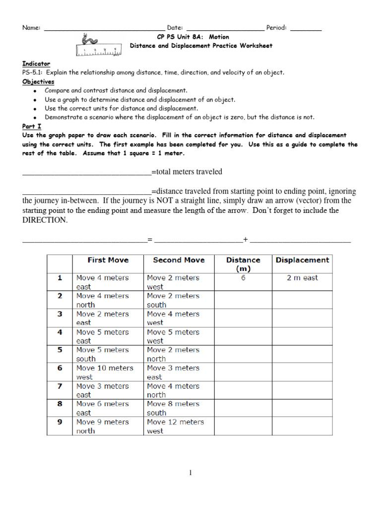 Distance and Displacement Worksheet | PDF | Distance | Velocity