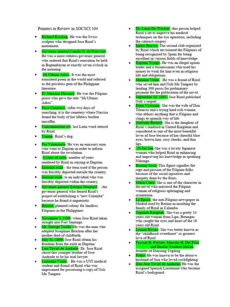 Pointers To Review in SOCSCI 104 Finals | PDF | Philippines
