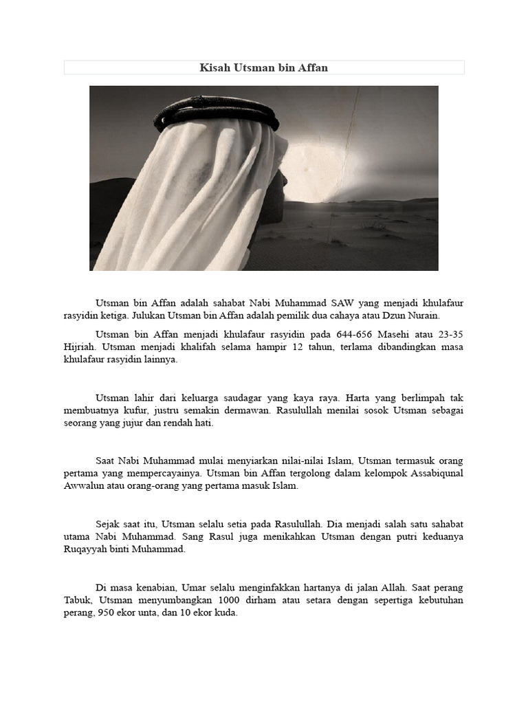 Biografi Utsman bin Affan: Khalifah Ketiga | PDF | Sejarah | Agama ...
