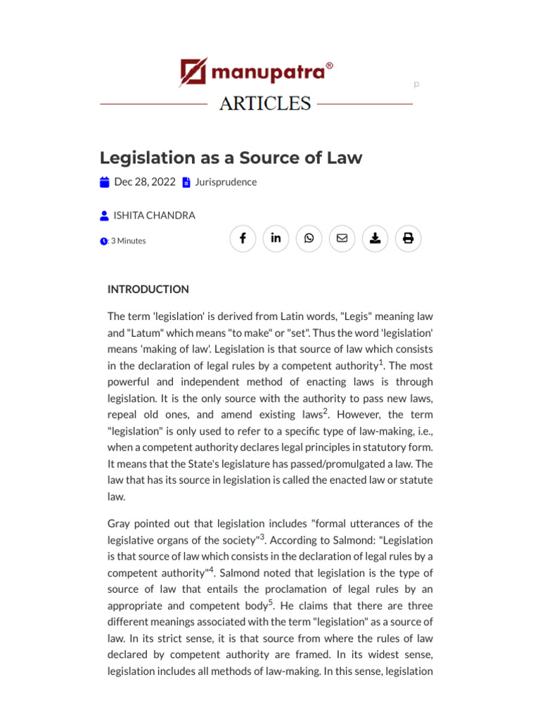 Legislation as a Legal Source Explained | PDF | Sources Of Law | By Law