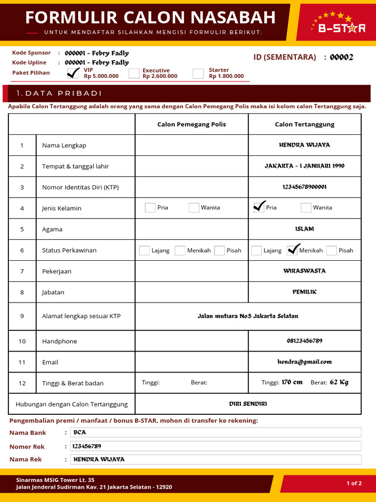 Contoh Cara Pengisian Formulir B-STAR | PDF