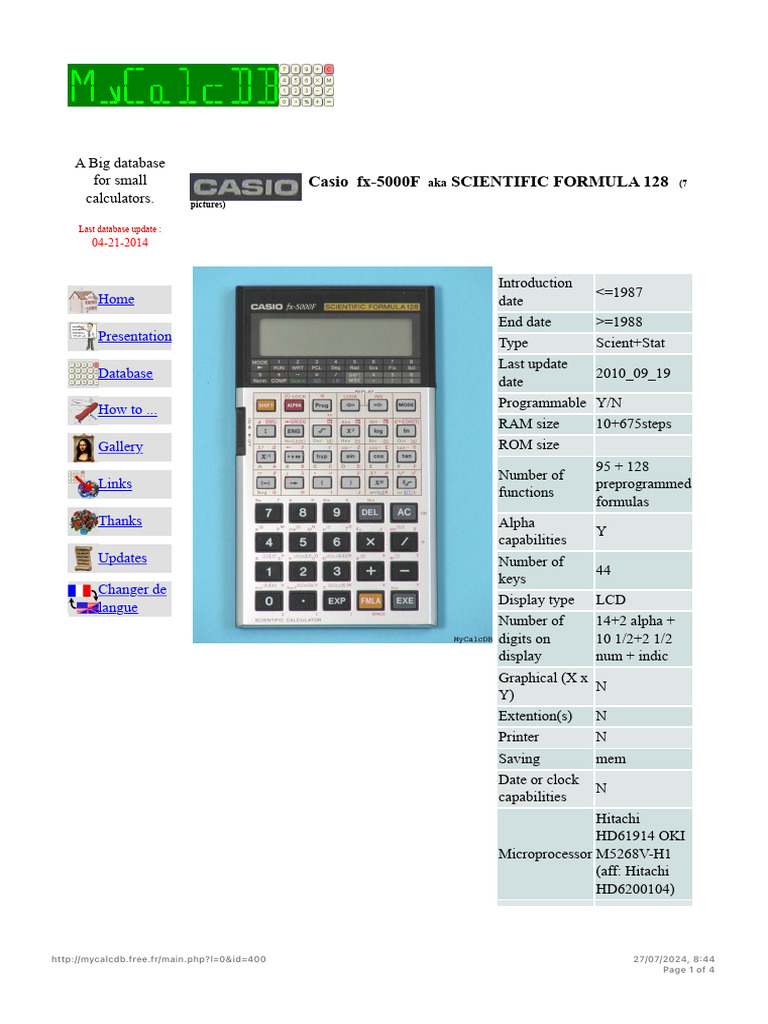 Mycalcdb - Calculator Casio Fx-5000f Aka Scientific Formula 128 | PDF | Computing | Computer ...