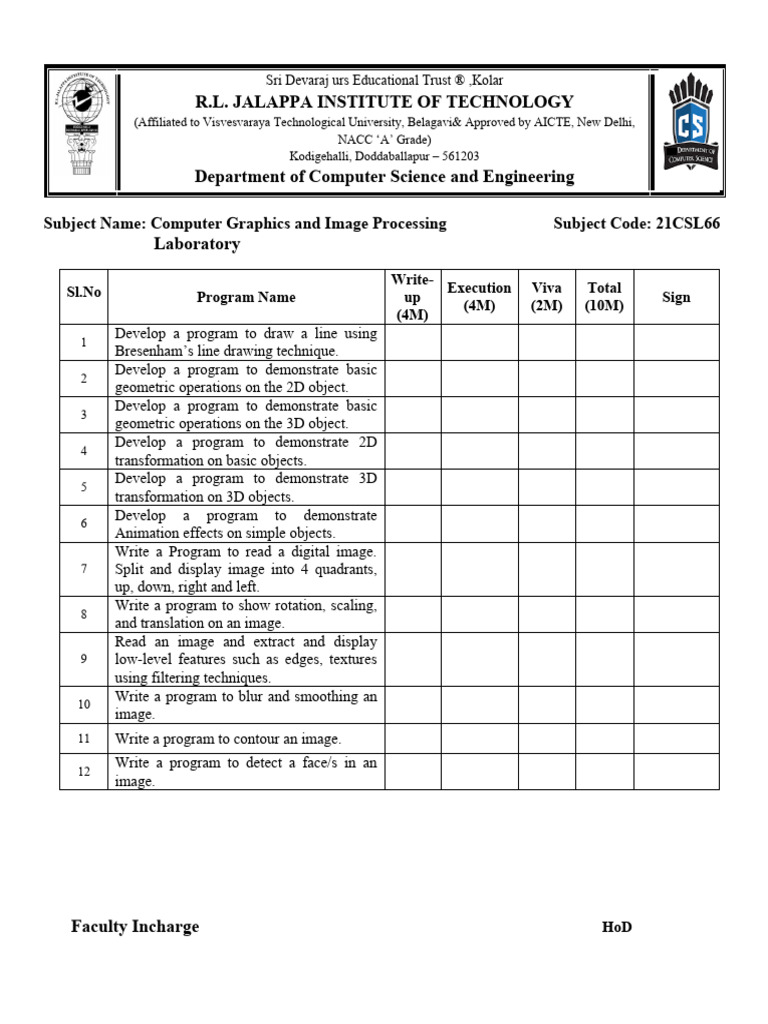CG Lab Record Rubrics 21csl66 | PDF