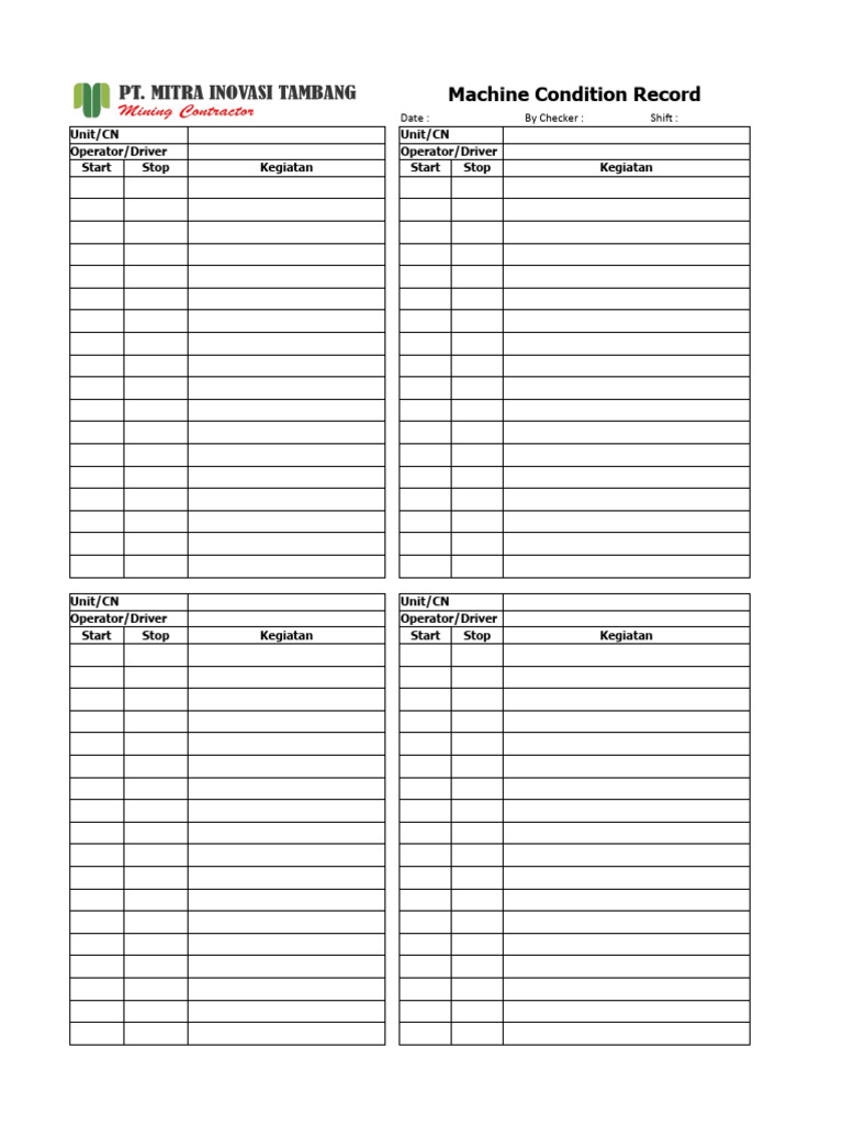 Machine Condition Record Template | PDF