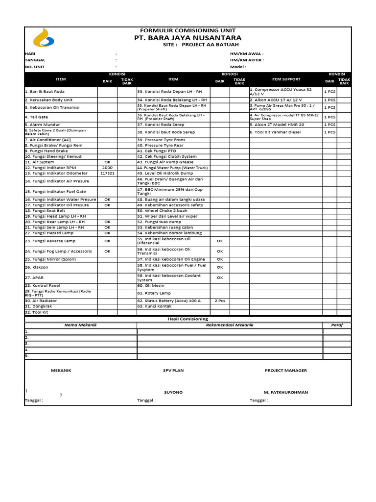 Form Comisioning DT | PDF