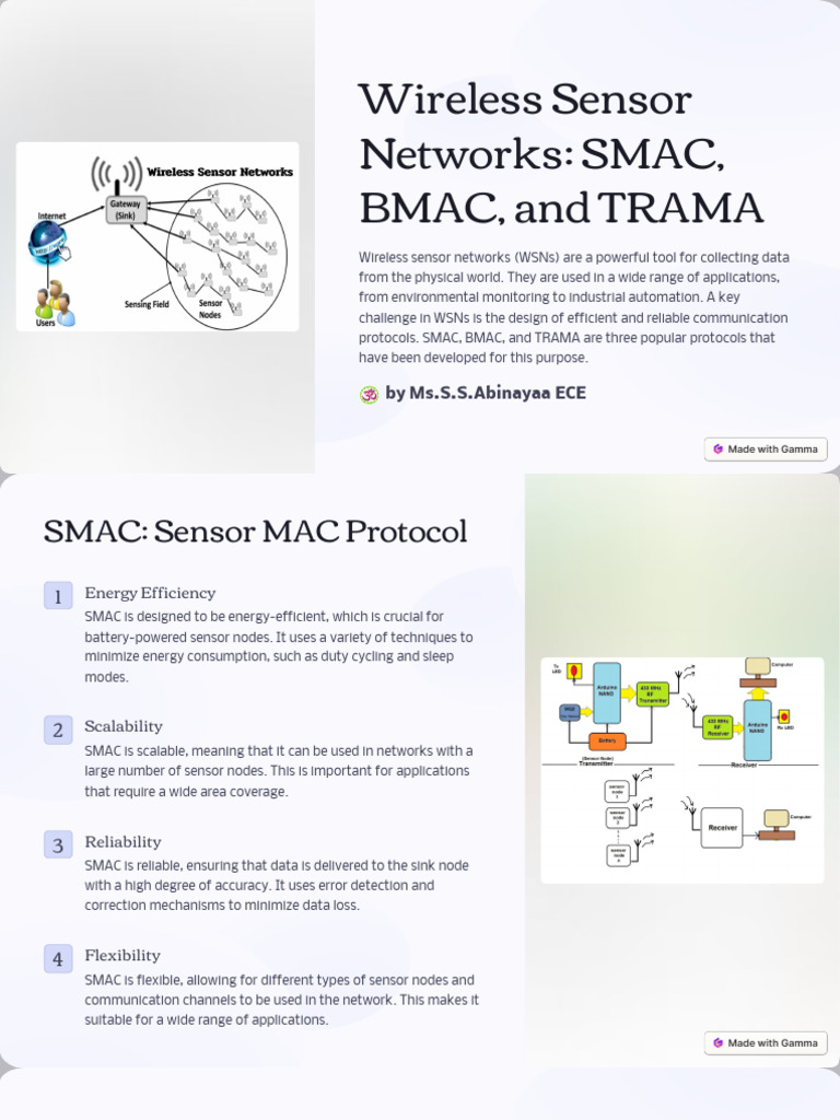 Wireless Sensor Networks SMAC BMAC and TRAMA | PDF | Wireless Sensor Network | Internet Of Things