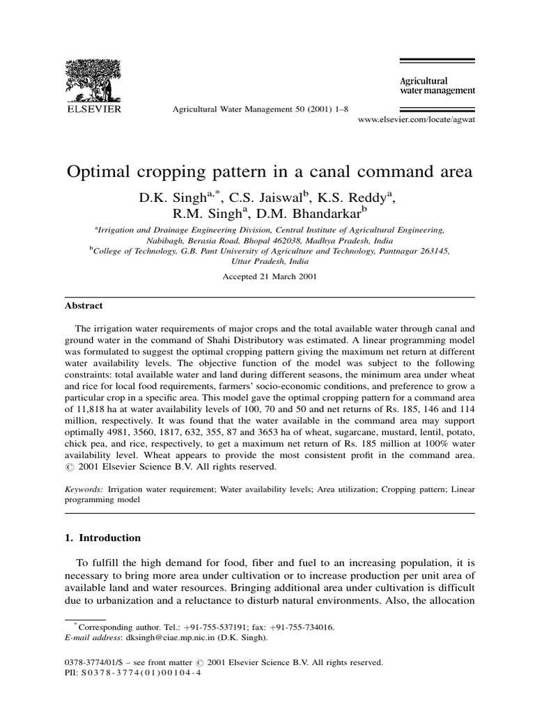 Cropping Pattern Optimization | PDF | Agriculture | Crops