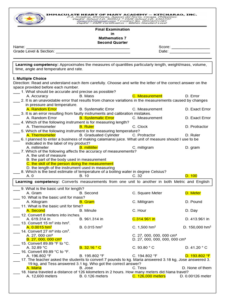 Grade-7-final-Q2 | PDF | Observational Error | Polynomial