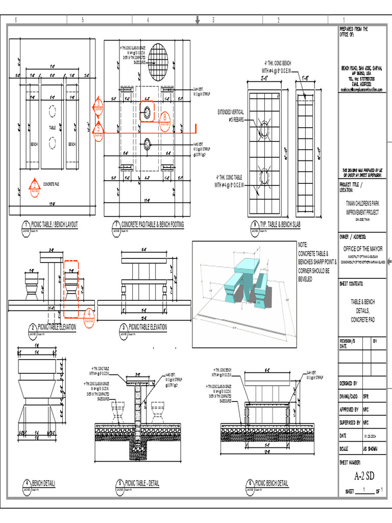 Bendch and Table Sturctural Drawing | PDF