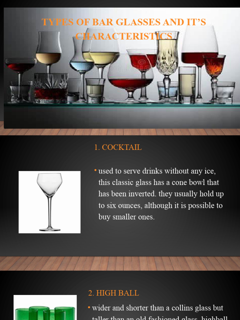 Types of Bar Glasses and Uses | PDF | Cocktails | Drink