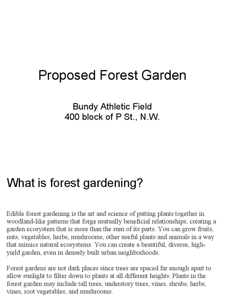 Proposed Forest Garden: Bundy Athletic Field 400 Block of P ST., N.W ...