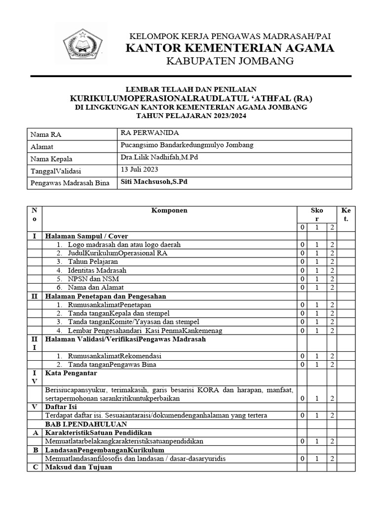 Lampiran 4 Instrumen Telaah KORA 2023 2024 RAP | PDF