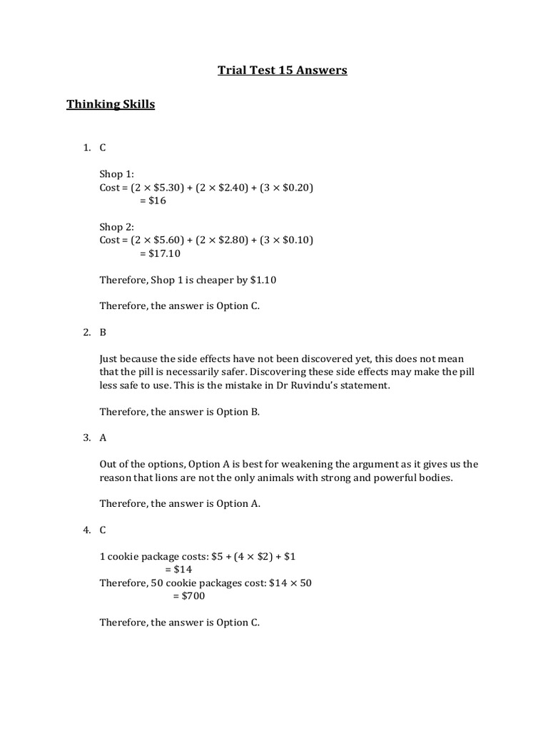 Thinking Skills Test 15 Solutions | PDF