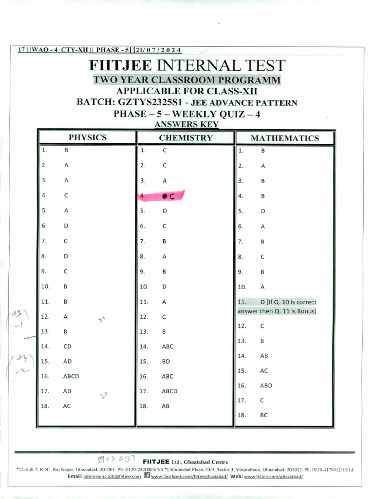 Answerkey WAQ-4 12th-1 | PDF
