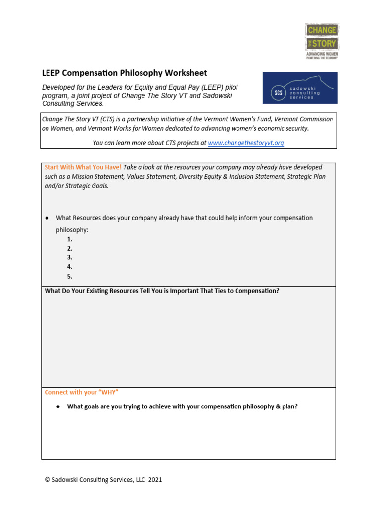 LEEP Compensation Philosophy Worksheet - Member Version | PDF | Business | Business Economics