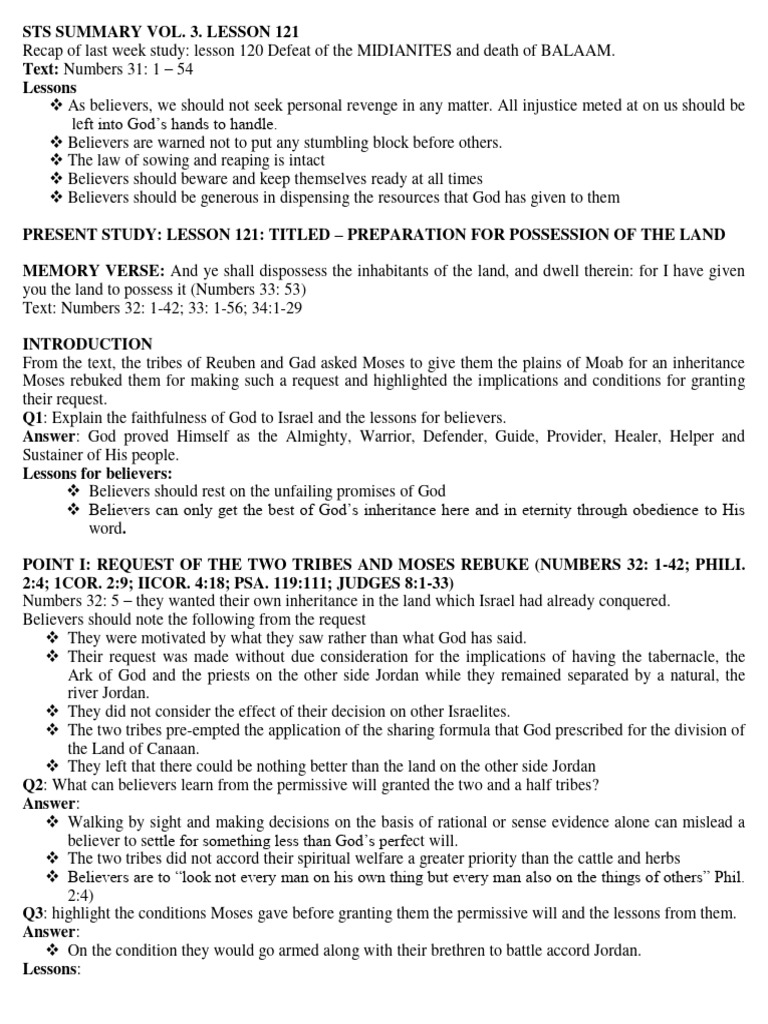 STS SUMMARY VOL (3) Lesson 121 | PDF | Book Of Numbers | Religious Belief And Doctrine