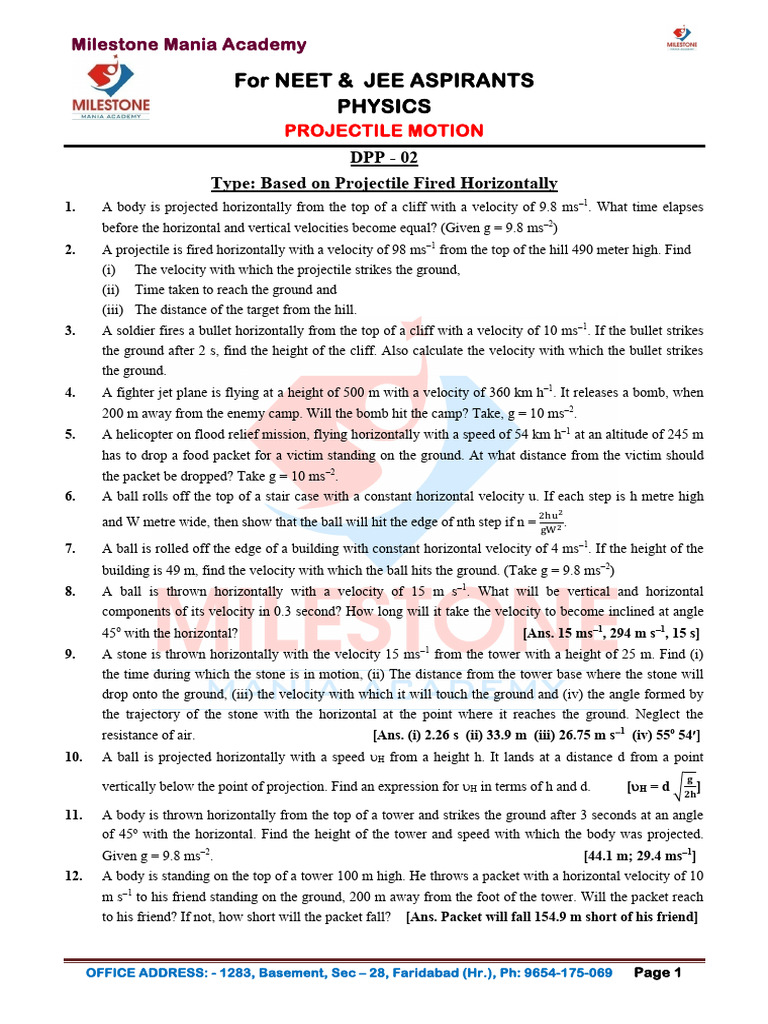Projectile Motion Assignment Pdf Projectiles Kinetic Energy