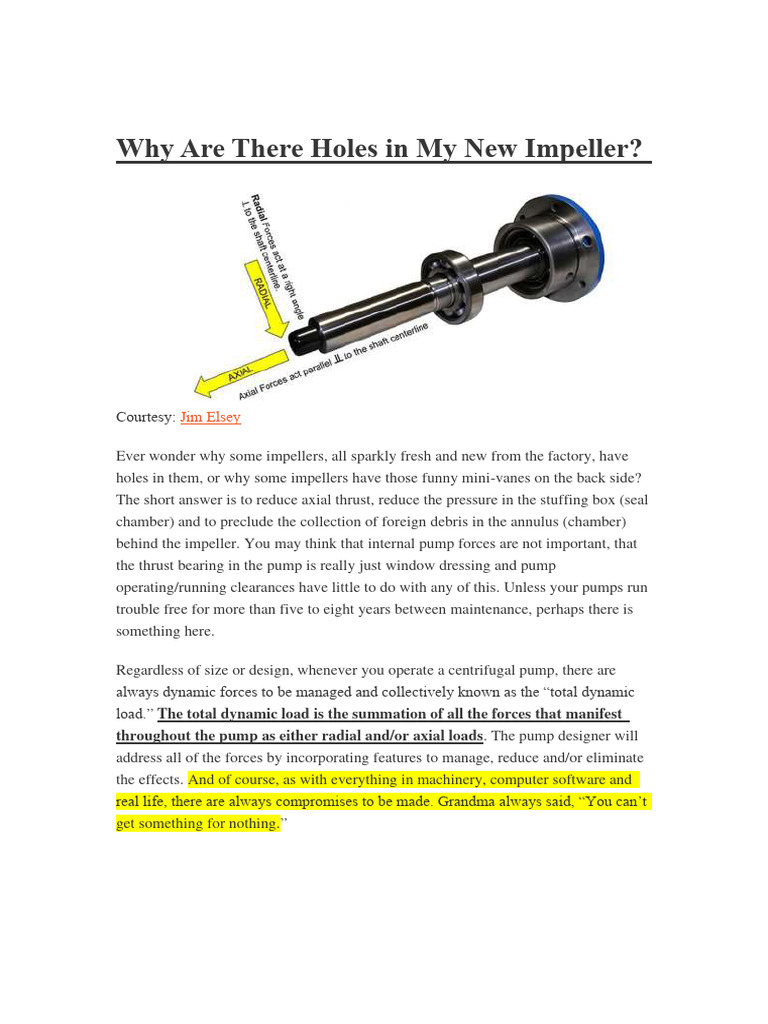 Impeller Balance Holes Explained | PDF | Pump | Force