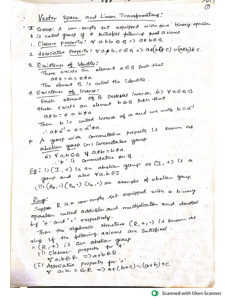 Vector Spaces Notes Pdf