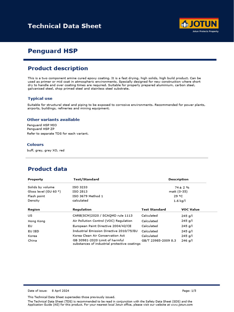 Technical Data Sheet - Penguard HSP | PDF | Abrasive | Epoxy