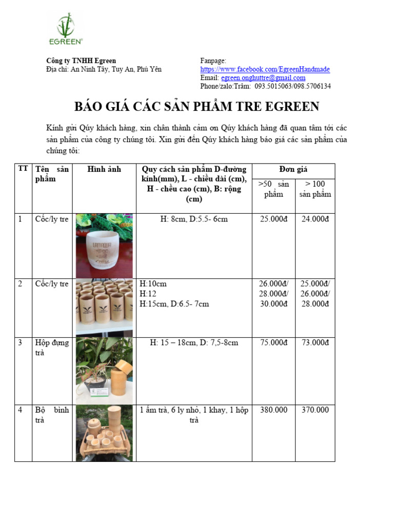 Bang Bao Gia Cac San Pham Tre | PDF