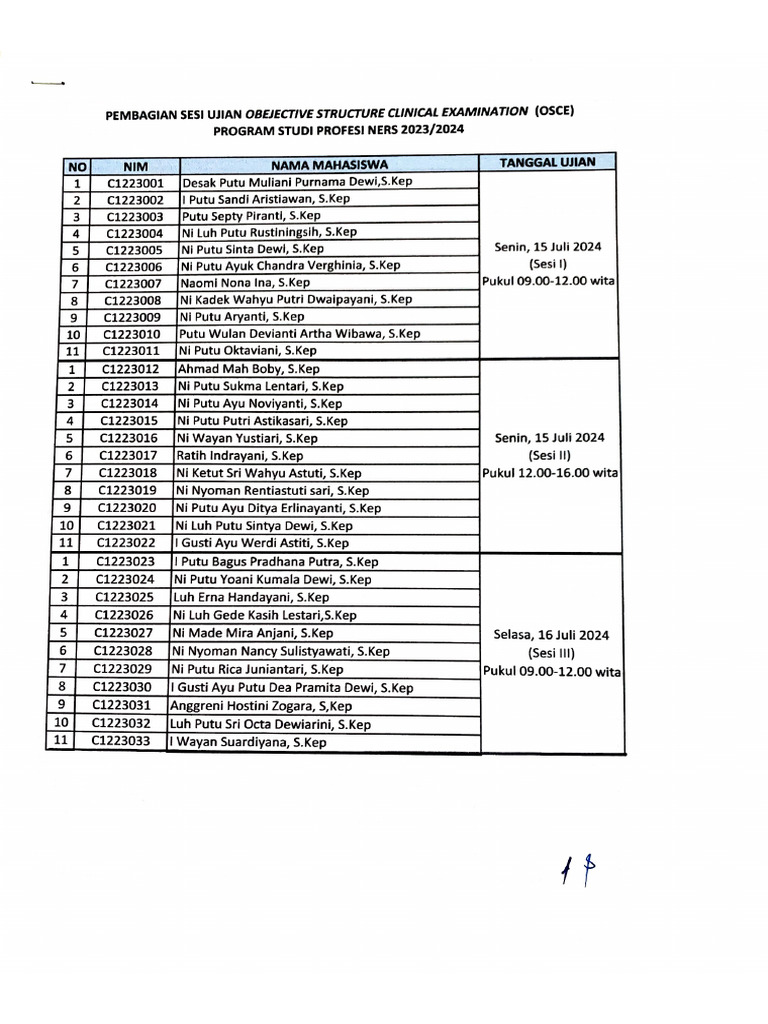 Revisi Jadwal Ujian OSCE | PDF