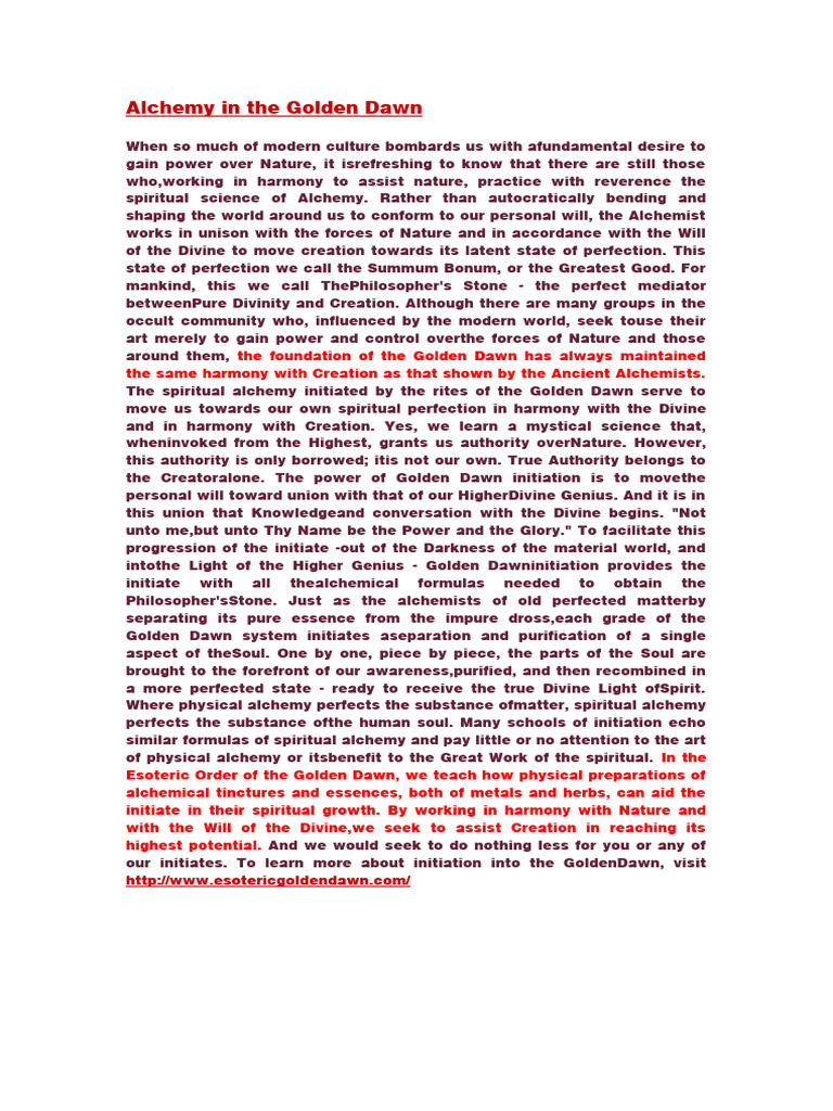 Alchemy in The Golden Dawn | PDF | Alchemy | Religious Belief And Doctrine