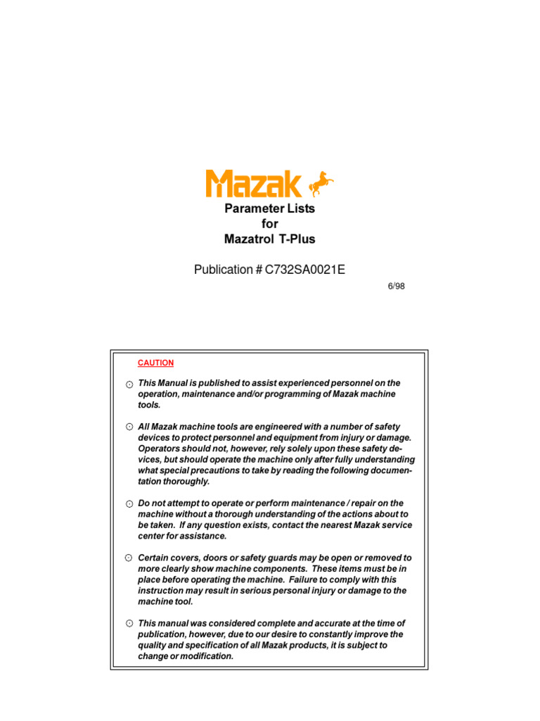Mazatrol T-Plus Parameter List | PDF | Transformer | Switch