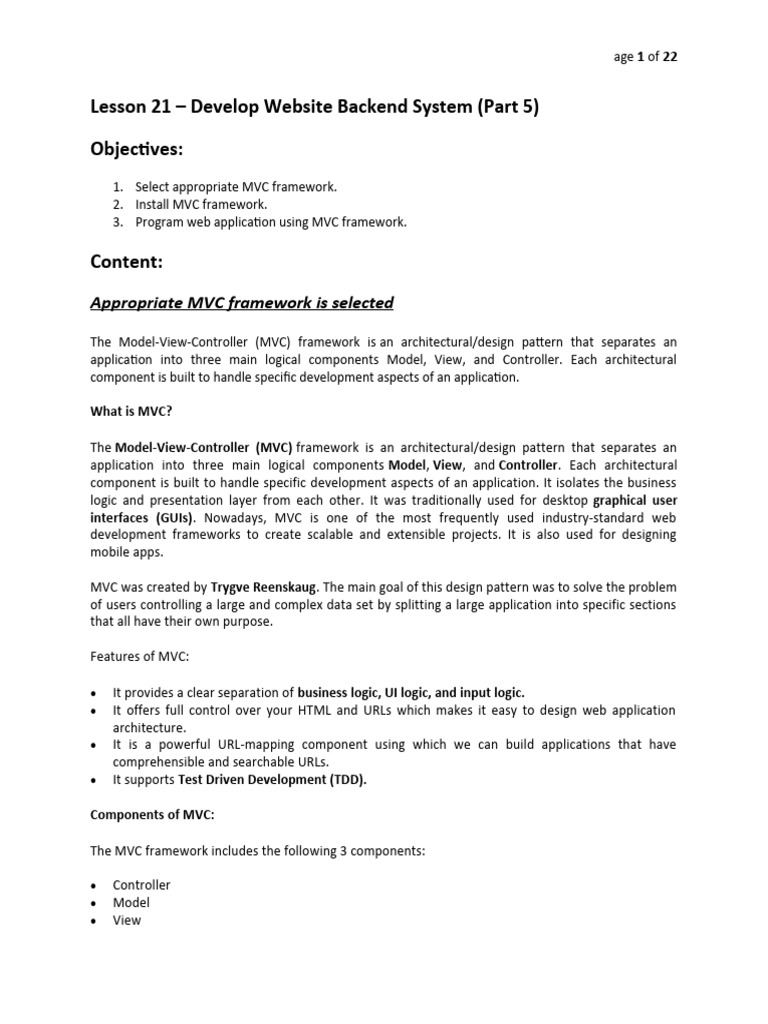 Lesson 21 - Develop Website Backend System | PDF | Model–View–Controller | Cloud Computing