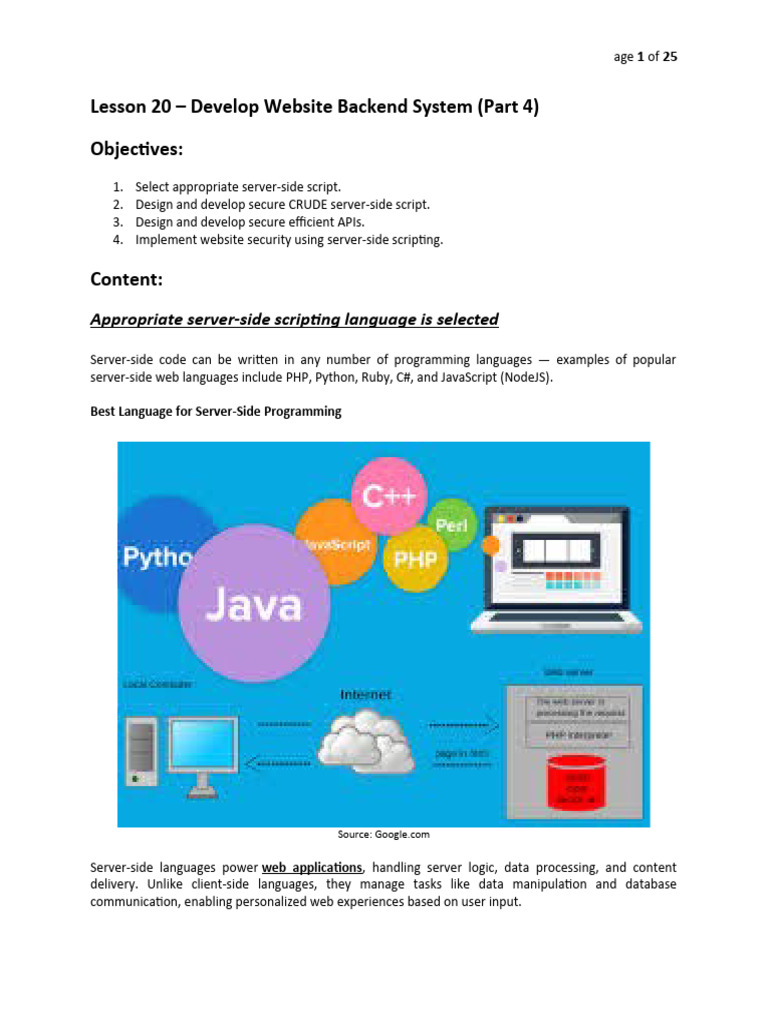 Lesson 20 - Develop Website Backend System | PDF | Dynamic Web Page | World Wide Web