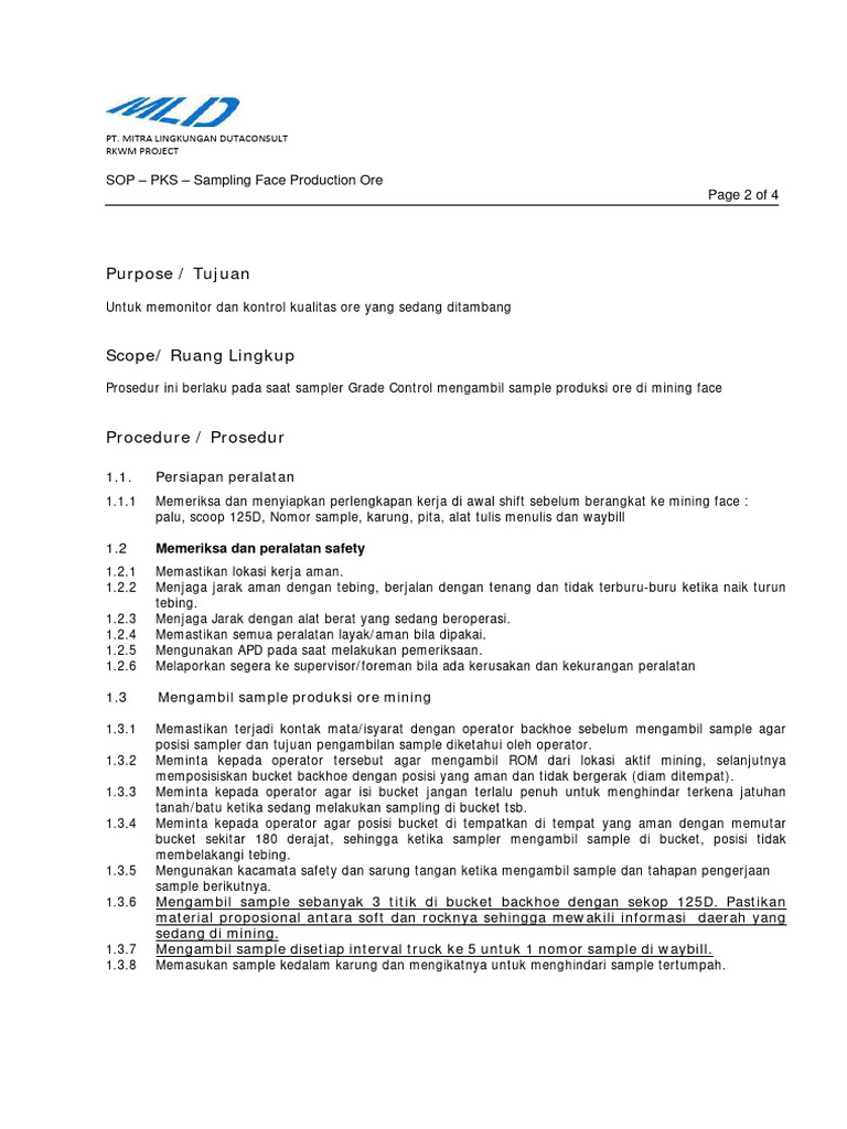 Prosedur Sampling Ore di Mining Face | PDF