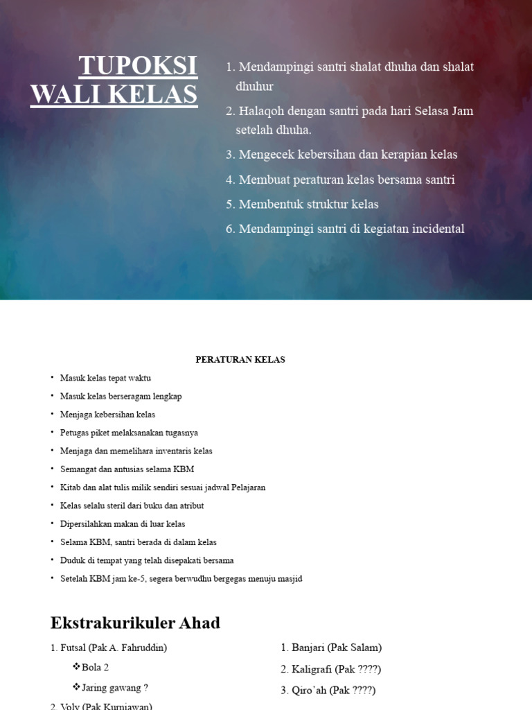 Tupoksi Dan Peraturan Kelas | PDF