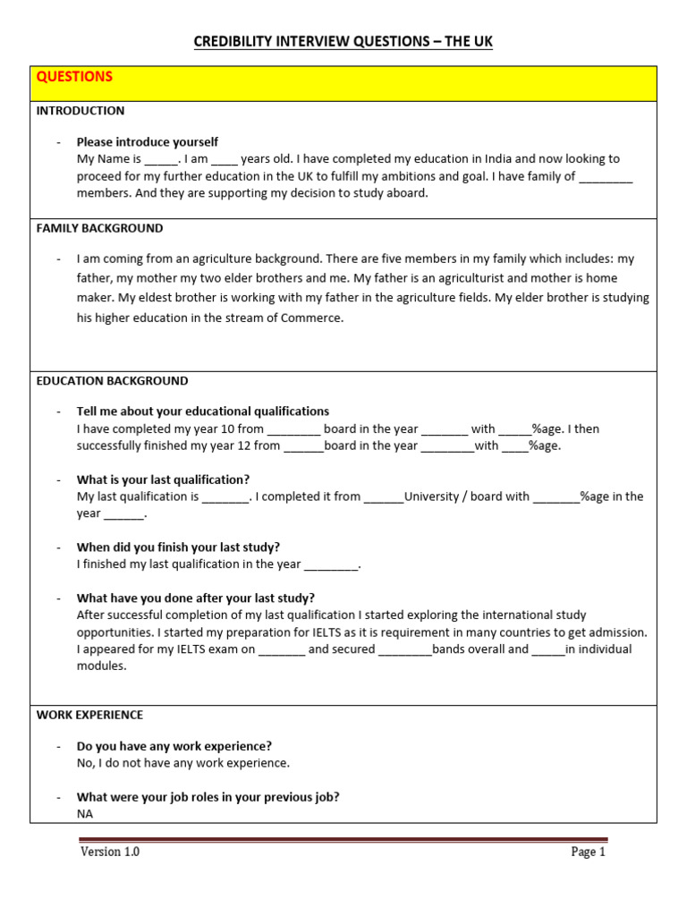 Credibility Interview Q&a - 120037 | PDF | University | Travel Visa