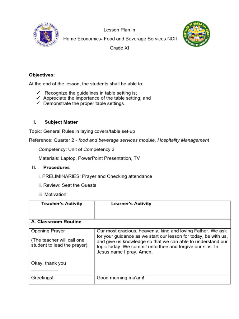 LP Table Set-Up | PDF | Tableware